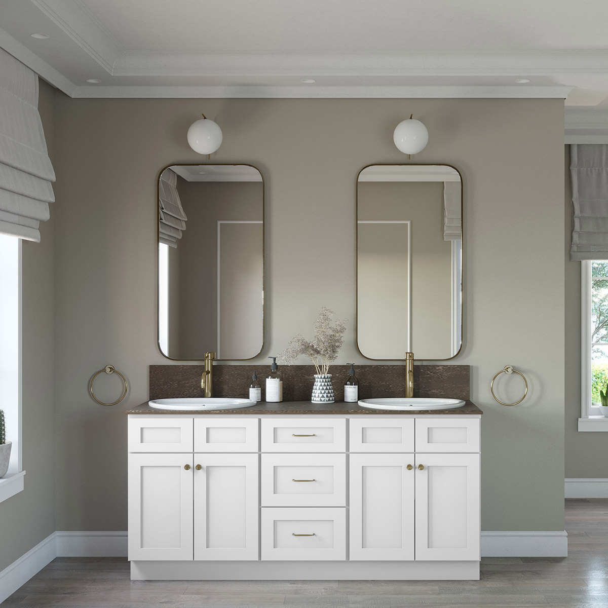 3-Piece Weston White Shaker 72" Vanity Set #3 | RTA Cabinet Store