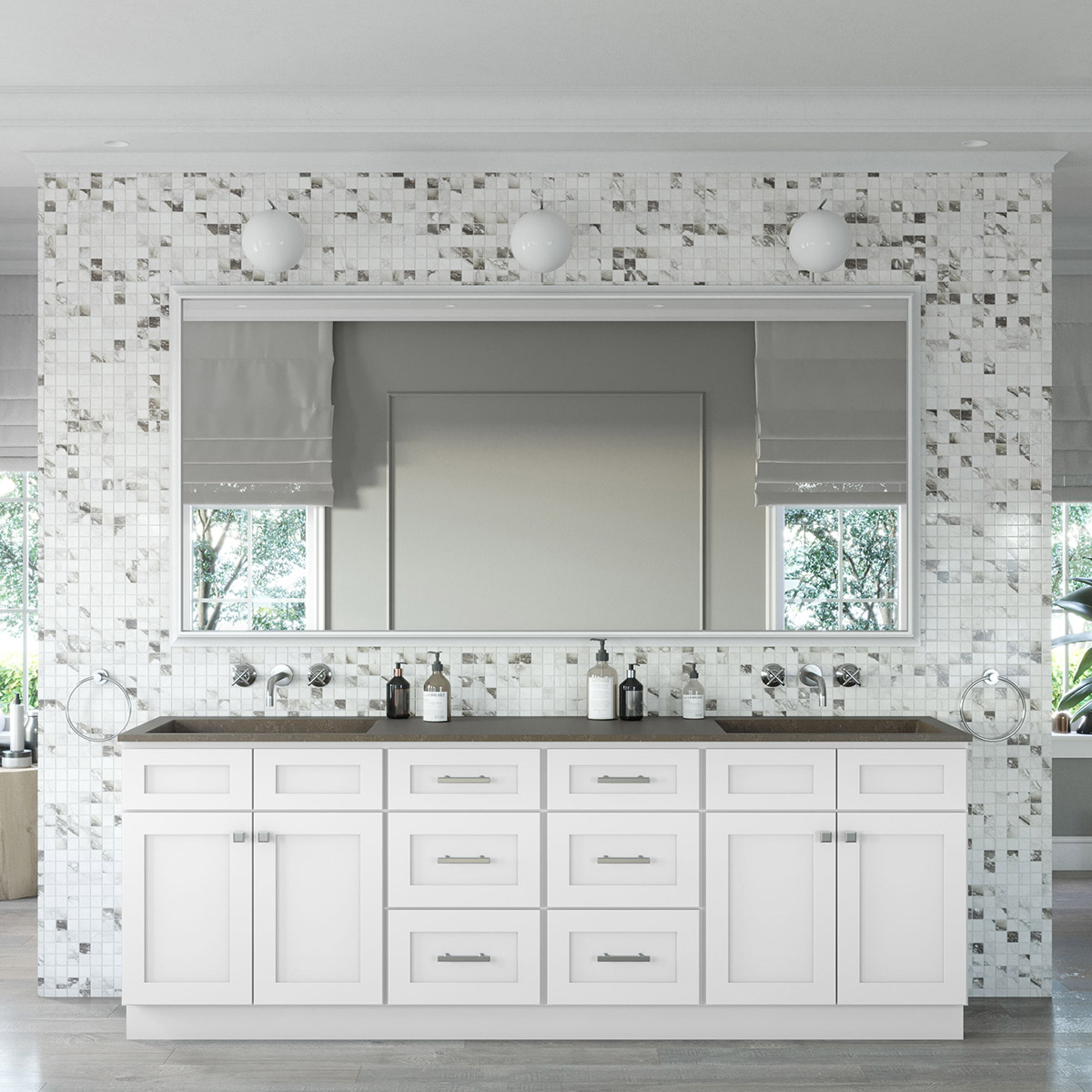 4-Piece Weston White Shaker 96" Vanity Set | RTA Cabinet Store