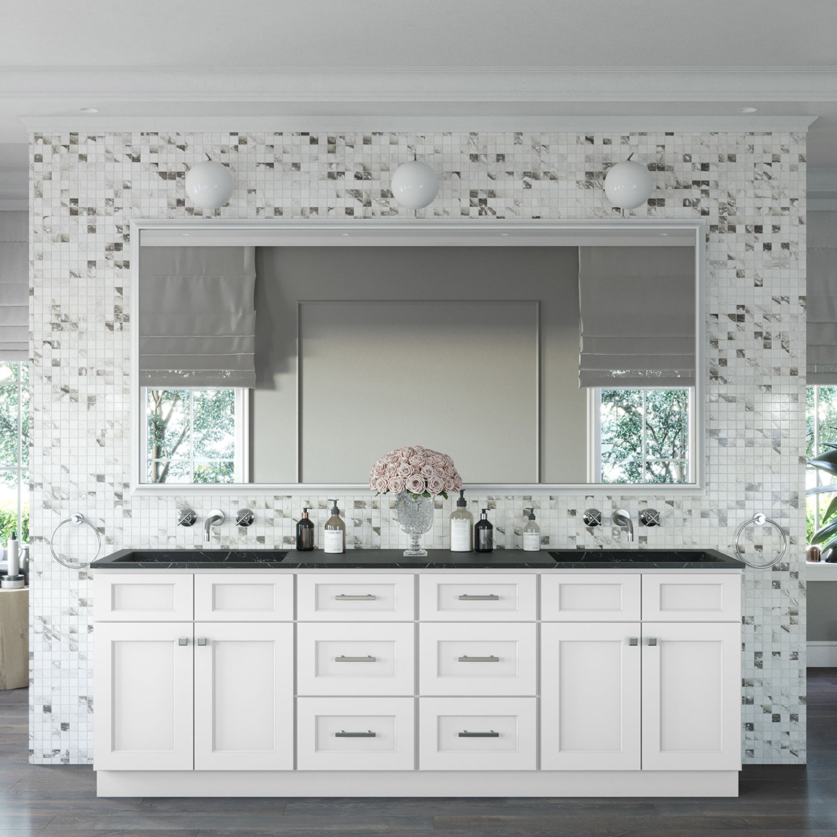 4-Piece Florence White Shaker 96" Vanity Set | RTA Cabinet Store