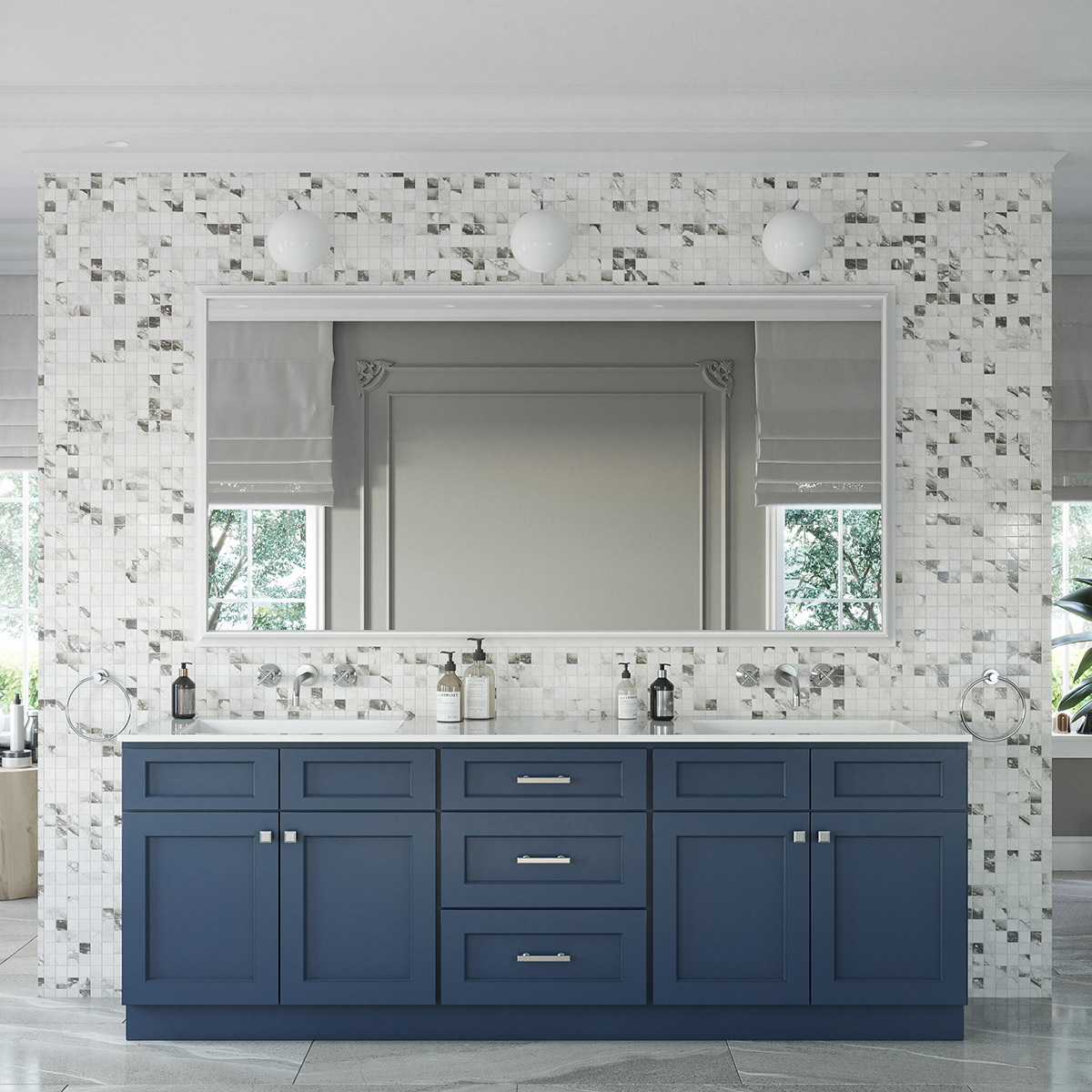 4-Piece Florence Midnight Blue 96" Vanity Set | RTA Cabinet Store