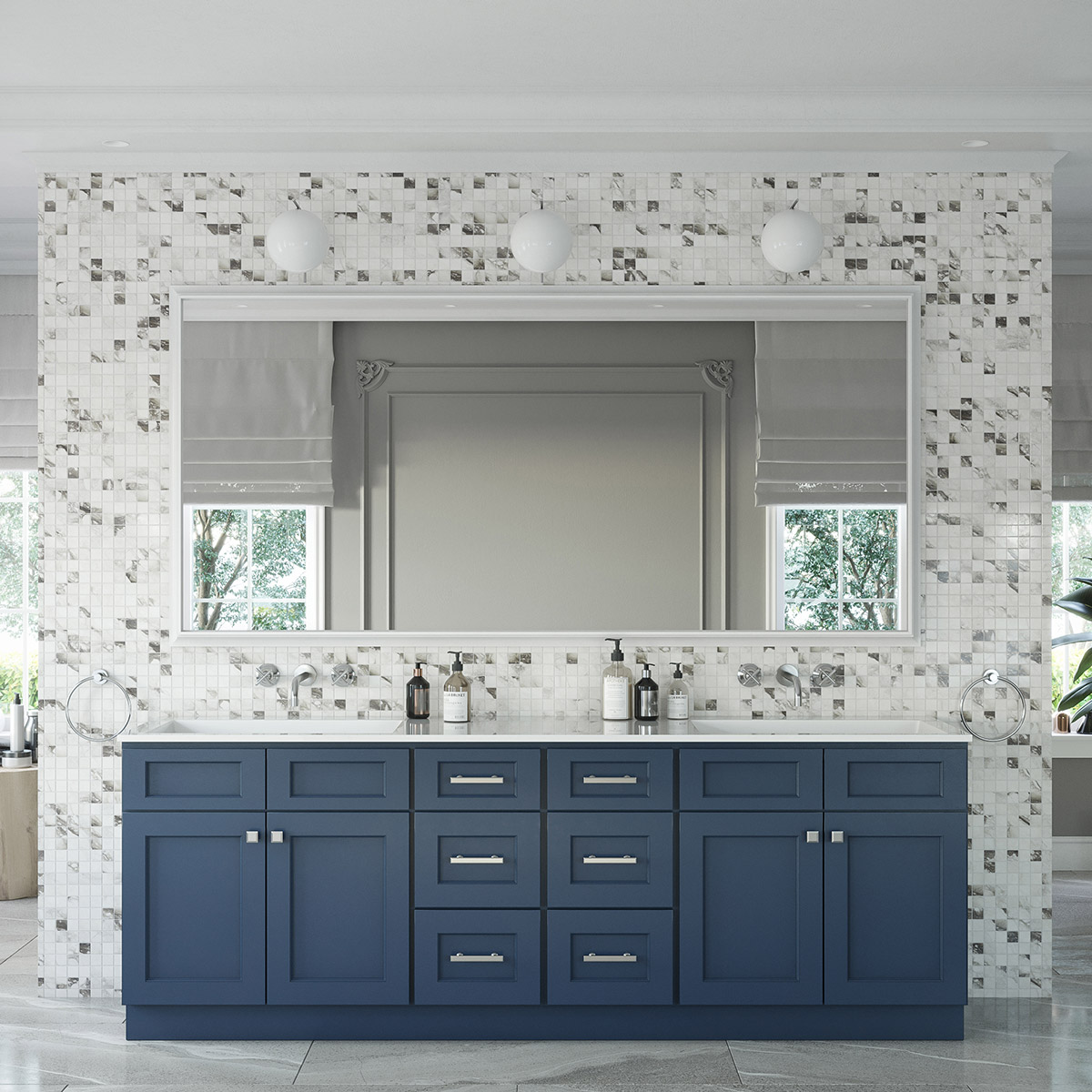 5-Piece Florence Midnight Blue 96" Vanity Set #3 | RTA Cabinet Store